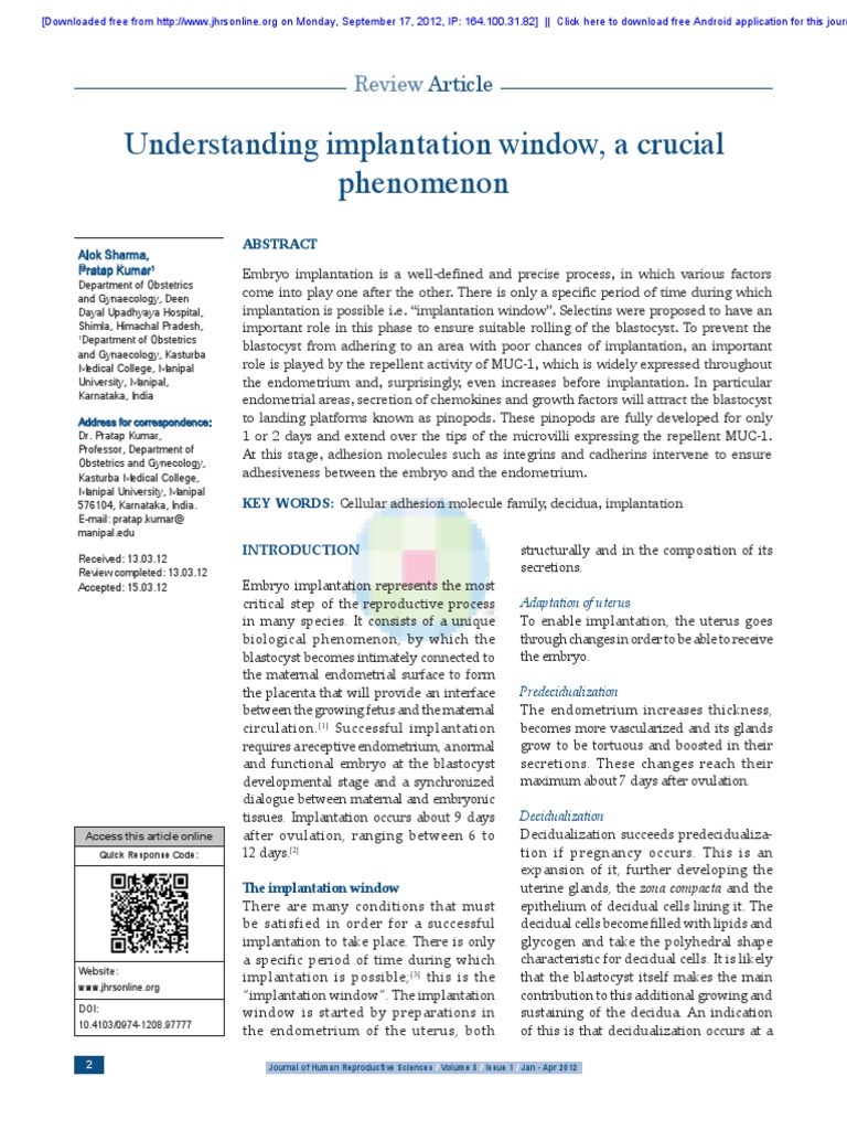 Understanding Implantation Window, A Crucial Phenomenon: Review | PDF ...