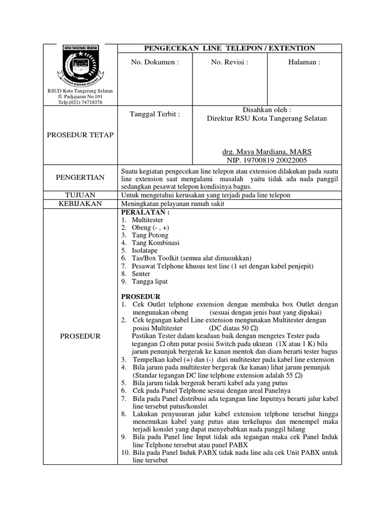 Sop Pengecekan Line Telepon Extention | PDF | Teknologi & Rekayasa