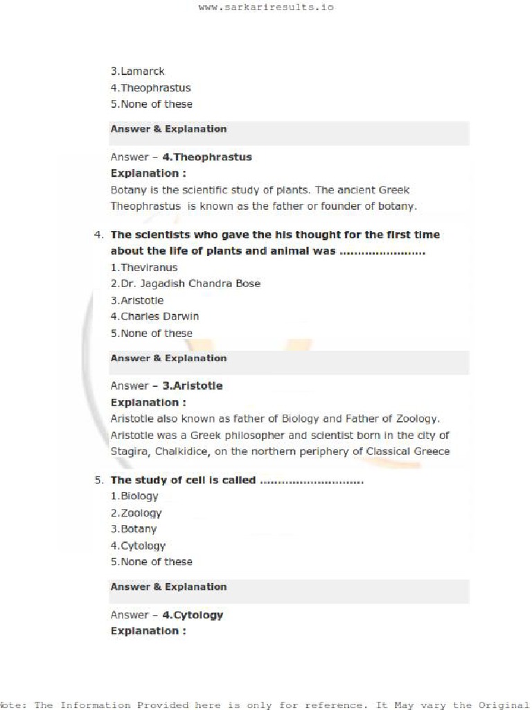 Biology Sample Questions | PDF