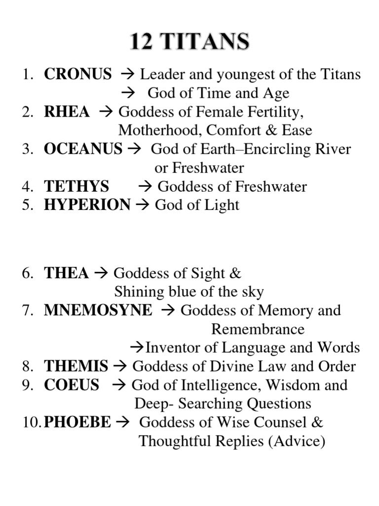The 12 Titans Greek Mythology