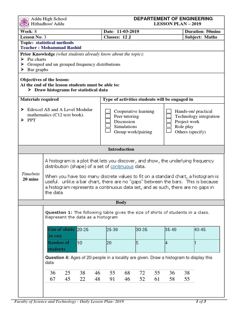 Statistical Methods Teacher: Mohammad Rashid: Time/min | PDF ...