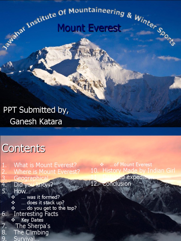 Mount Everest: PPT Submitted By, Ganesh Katara | PDF | Mount Everest ...
