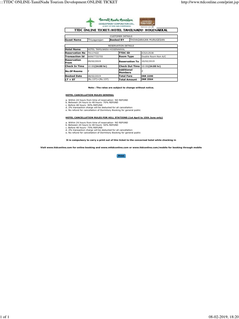 TTDC Online-Tamilnadu Tourism Development Online Ticket | PDF | Service Industries | Payments