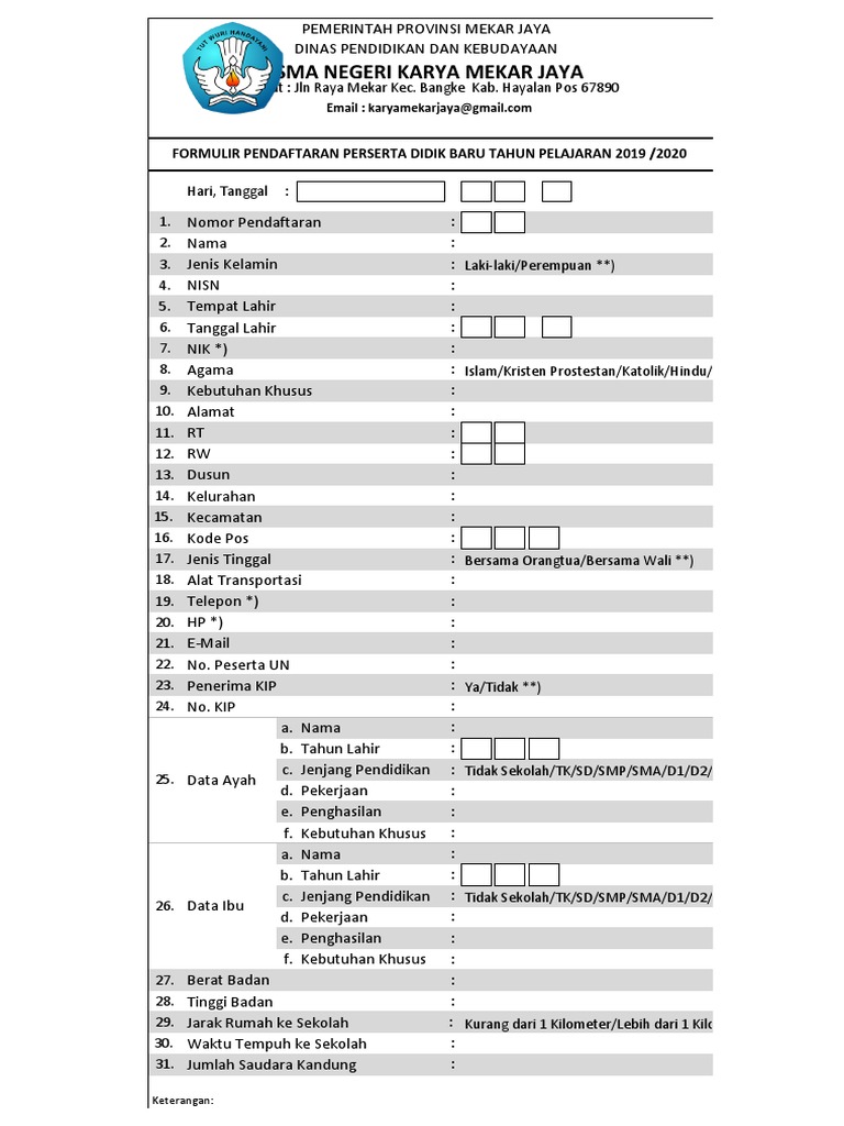 Formulir PPDB Versi Dapodikdas Sma - XLSX - Formulir | PDF