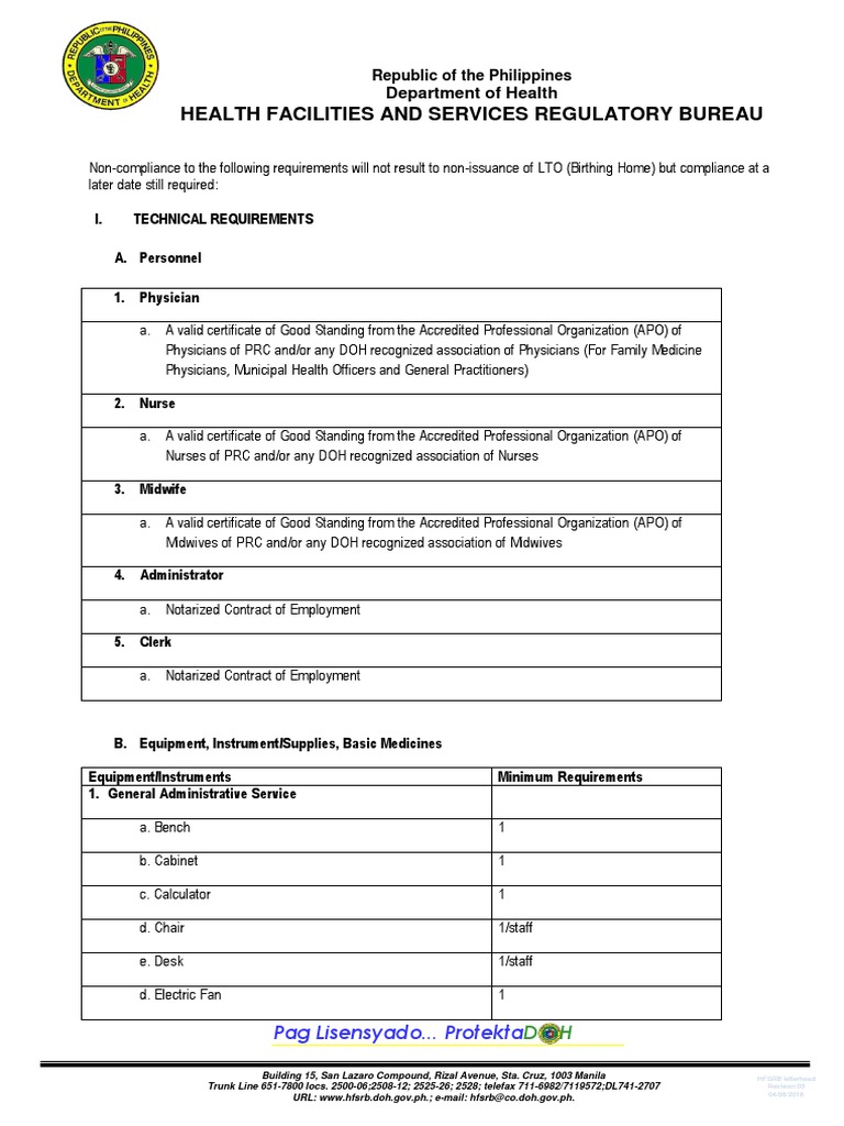 Attachment A - Requirements For Birthing Home | PDF | Midwife | Surgery