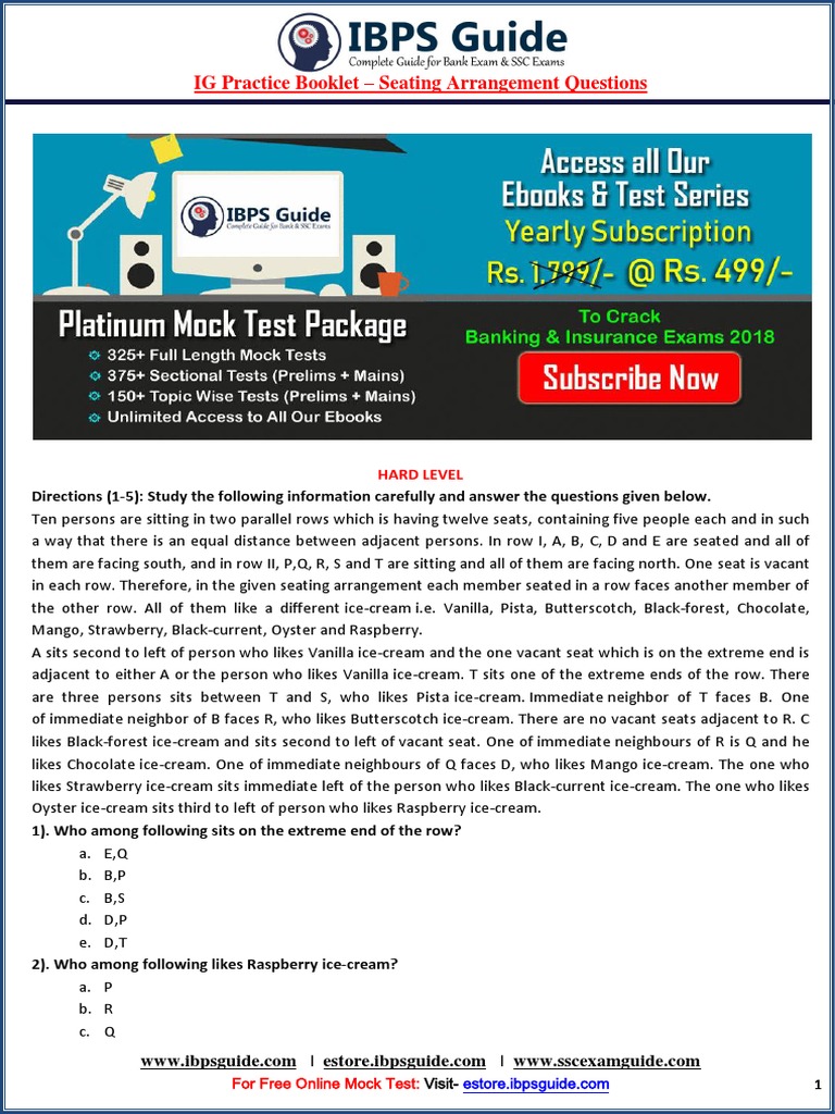 IG Practice Booklet - Seating Arrangement Questions | PDF | Hobbies ...
