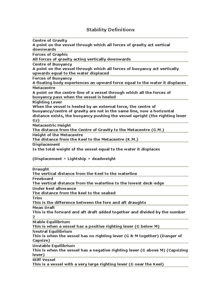 Stability Basics | PDF | Buoyancy | Water Transport