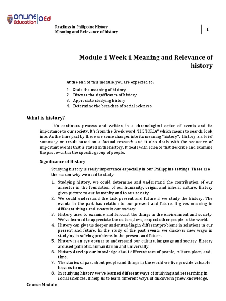 Module 1 Week 1 Meaning and Relevance of History | PDF | Social Science | Science