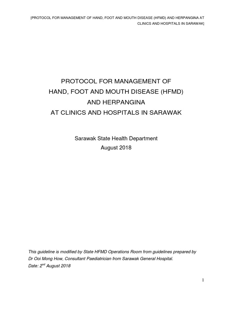 Protocol For Management of Hand, Foot and Mouth Disease (HFMD) and ...