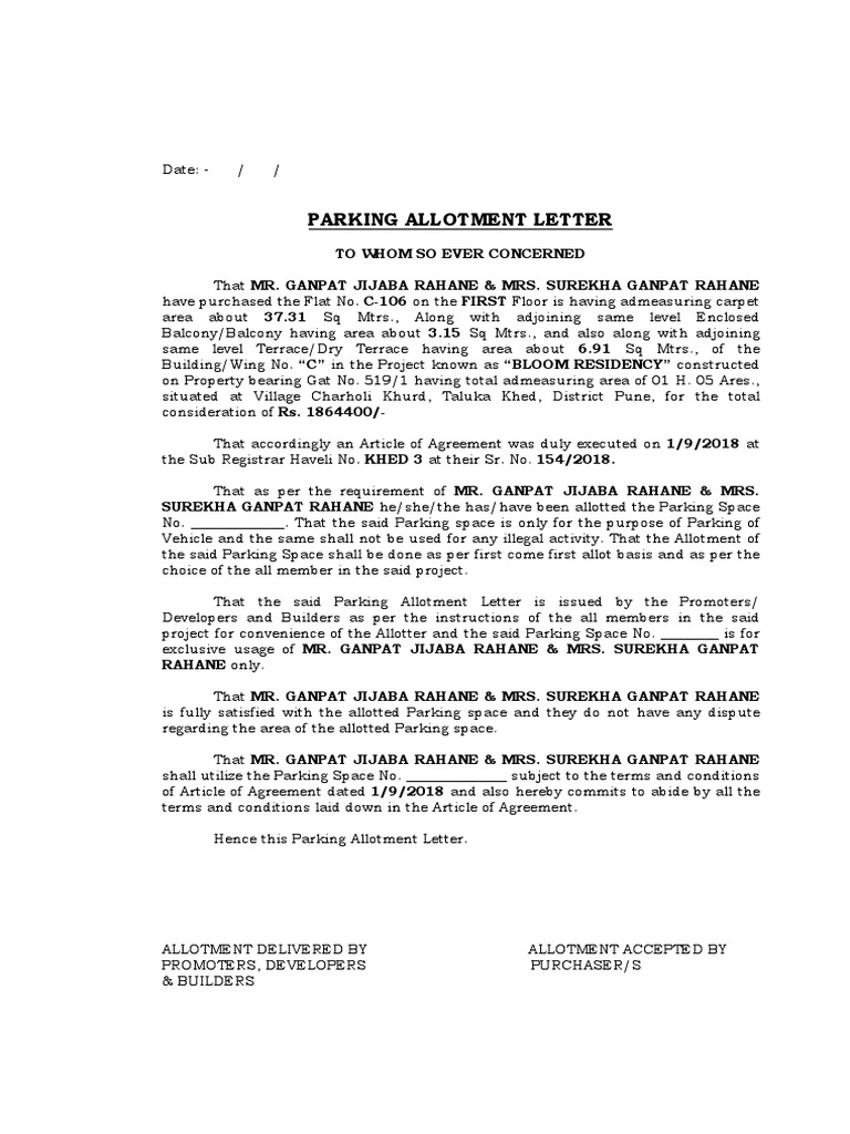 Parking Allotment LETTER | PDF