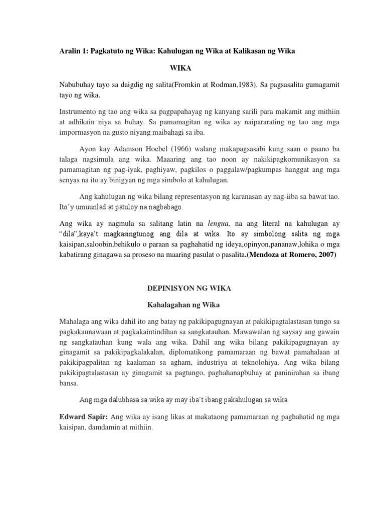 1 Kahulugan at Kalikasan NG Wika | PDF