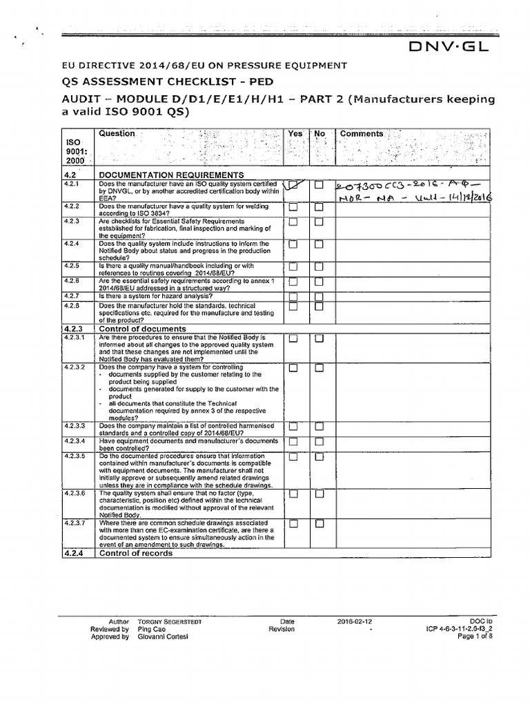 QS Assessment Checklist - PED | PDF
