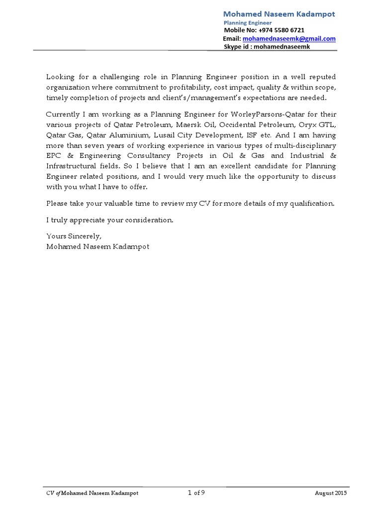 CV of Mohamed Naseem Kadampot Planning Engineer | PDF | Risk Management ...