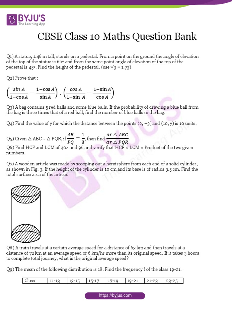CBSE Class 10 Maths Question Bank | PDF | Circle | Area