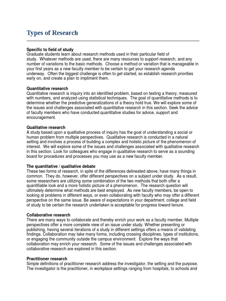 Types of Research: Specific To Field of Study | PDF | Qualitative ...