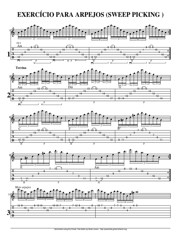 Sweep Picking Exercises for Guitar | PDF