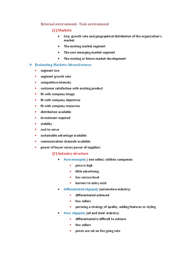 External Environment - Task Environment: (1) Markets | PDF ...