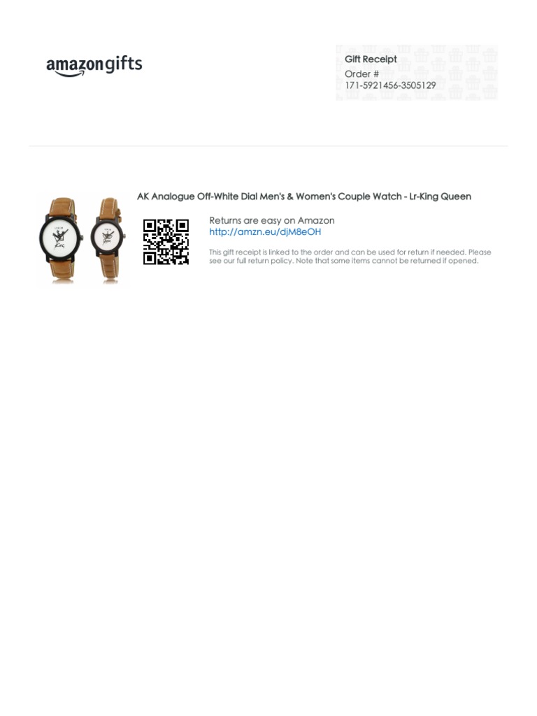 Amazon Gift Receipt for Couple Watch | PDF