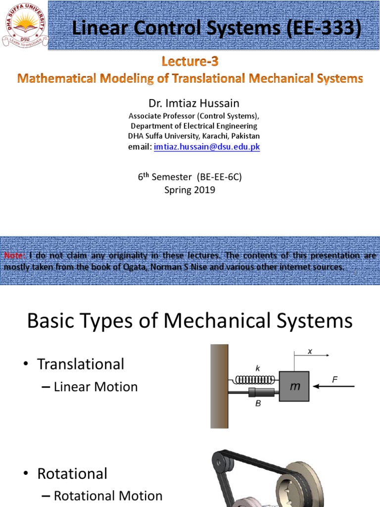 Lecture-3 Modeling of Translational Mechanical Systems | PDF | Machines ...