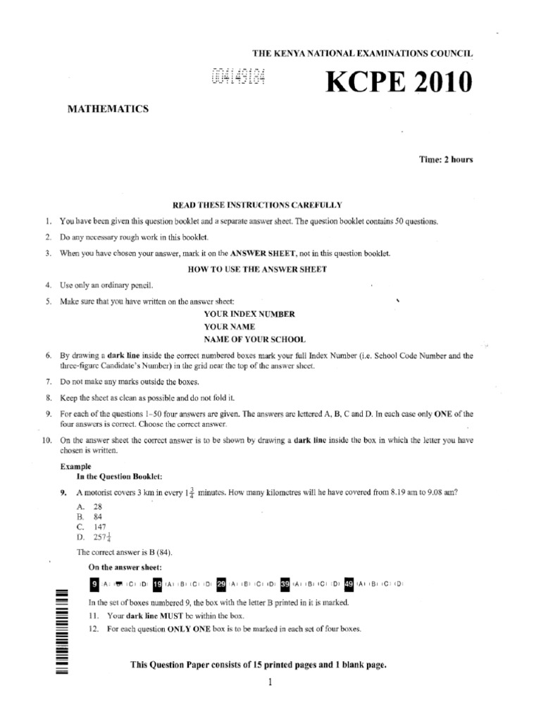 Kcpe Maths 2010 | PDF