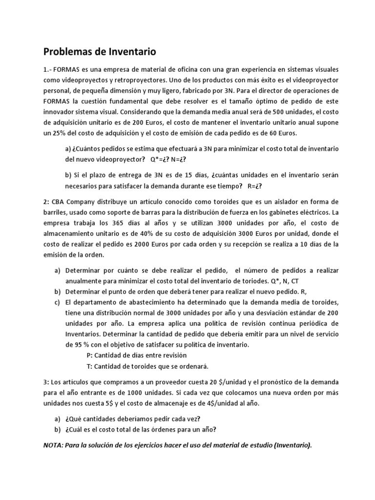 Problemas de Inventario-2019 | PDF | Inventario | Economias