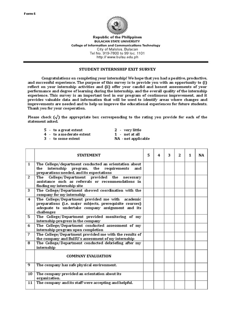 Student Internship Exit Survey | PDF | Internship | Job Hunting