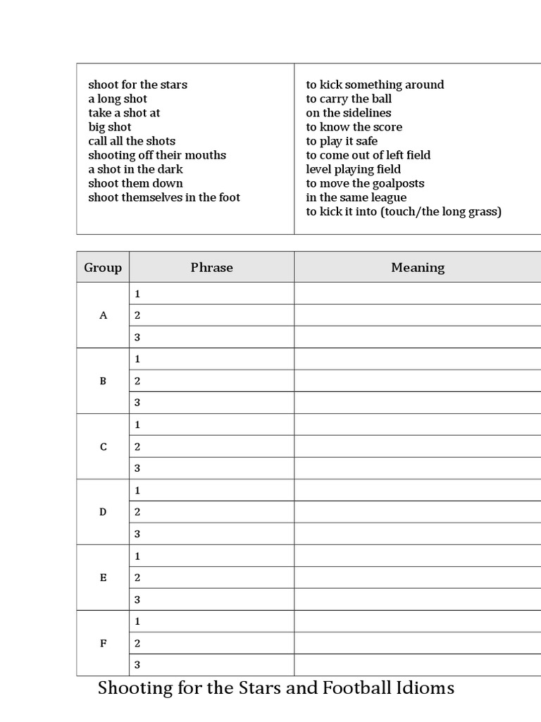 Shooting For The Stars and Football Idioms | PDF