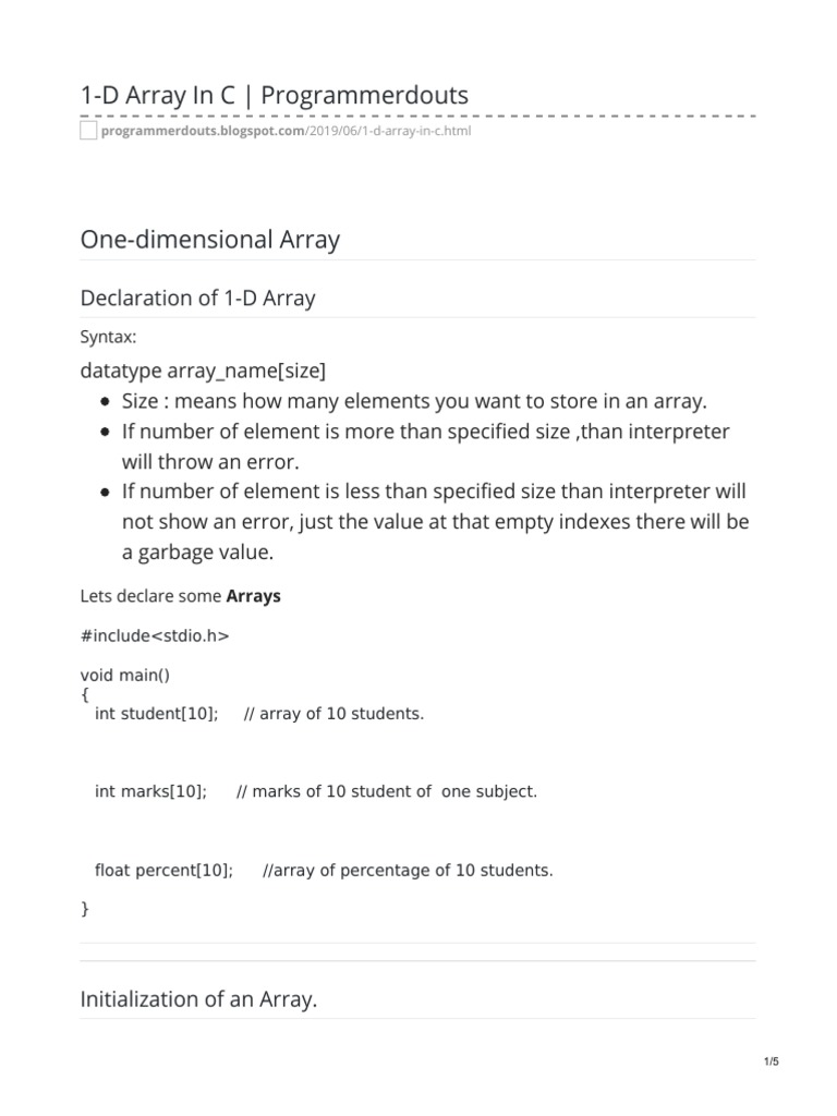 1d Array | PDF | Matrix (Mathematics) | C (Programming Language)
