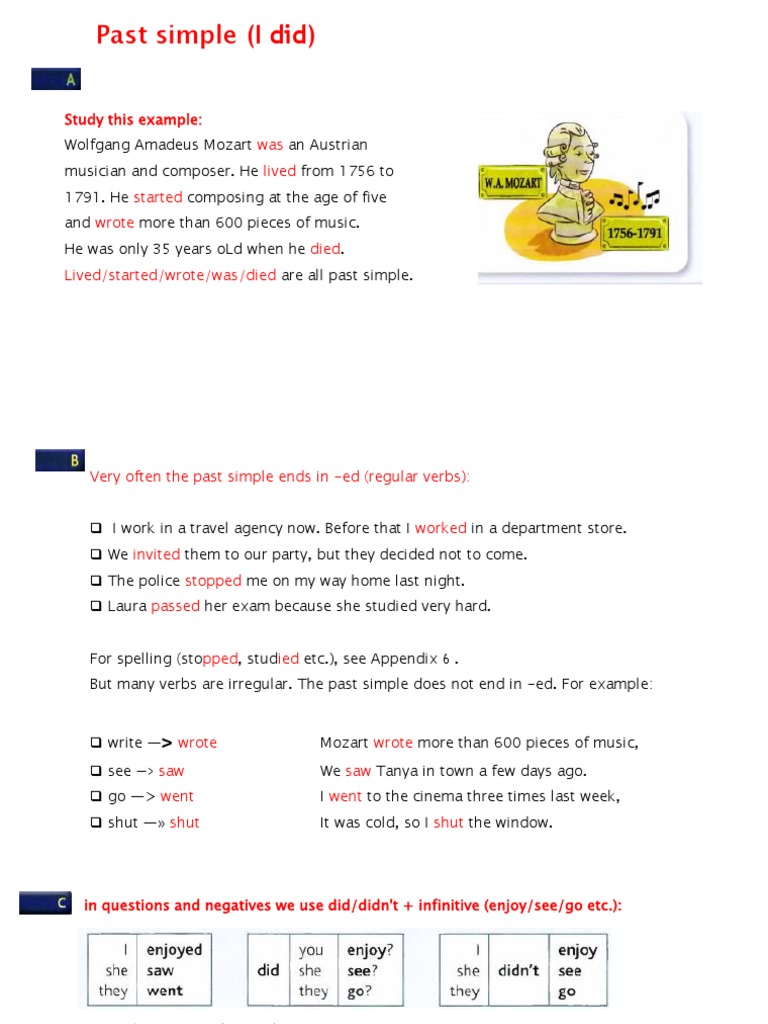Past Simple (I Did) : Study This Example: Was Lived Started Wrote Died ...