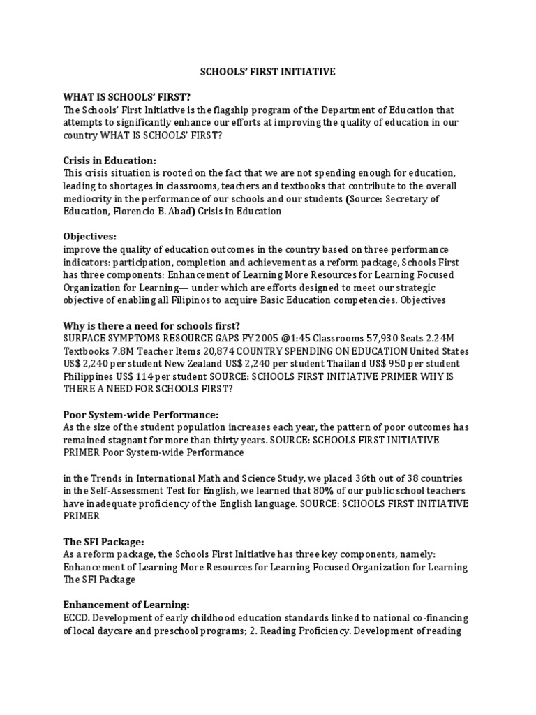 1 School First Initiative | PDF