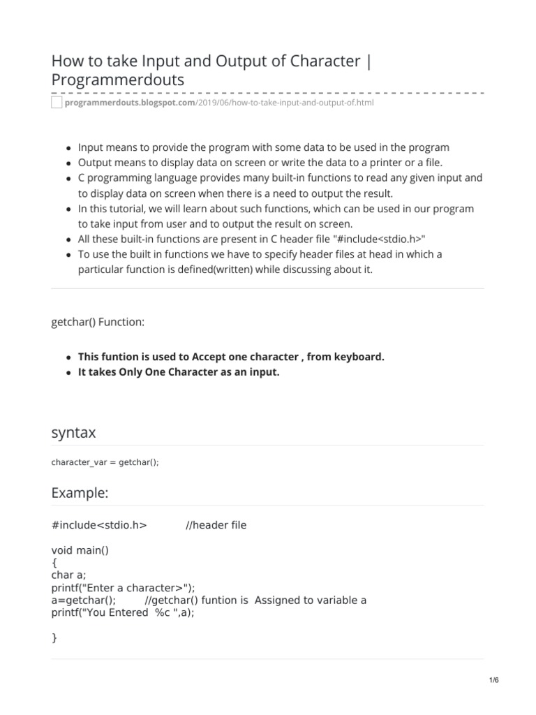 Character Input | PDF | Input/Output | C (Programming Language)