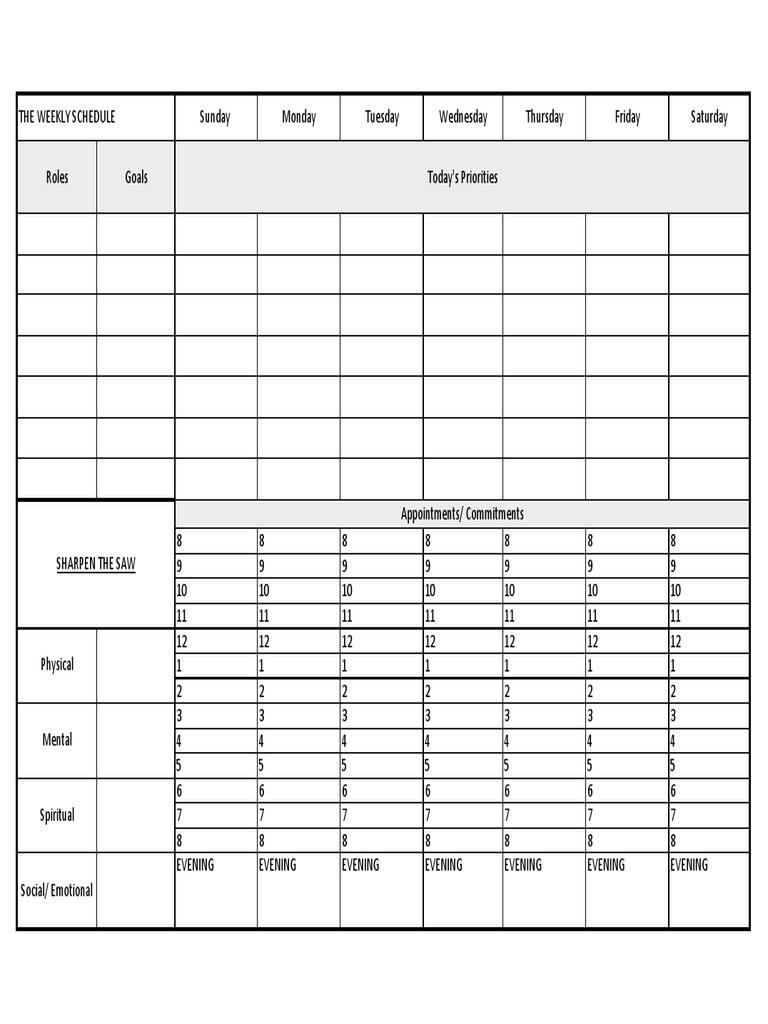Weekly Planner for 7 Habits Framework | PDF