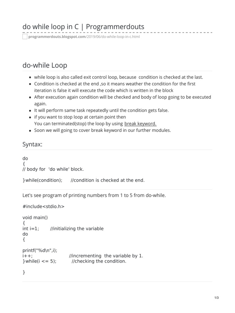 Do While Loop in C | PDF | Control Flow | Computer Engineering