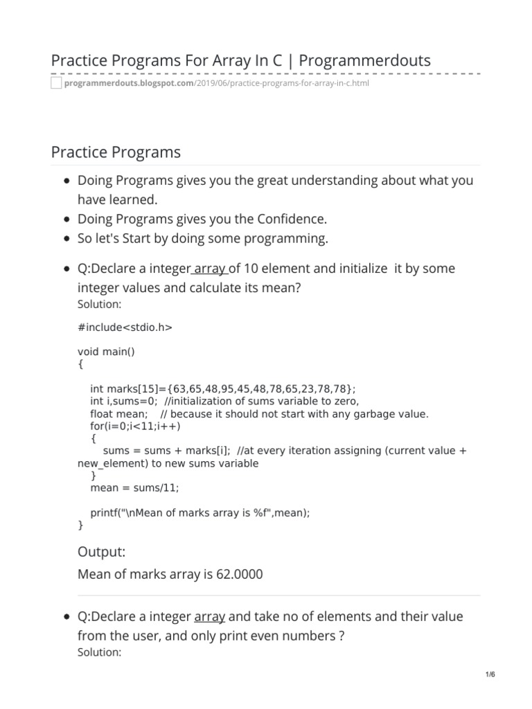 Practice Programs For Array Pdf String Computer Science Integer