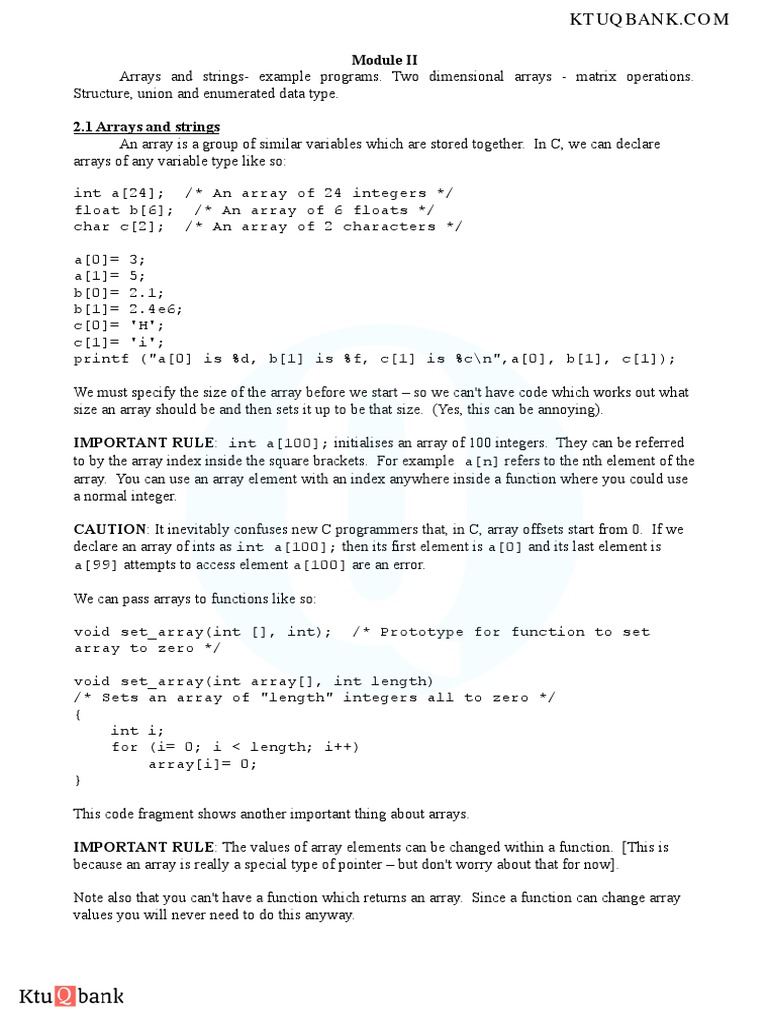 C Programming: Arrays and Strings Guide | PDF | Data Type | Pointer (Computer Programming)