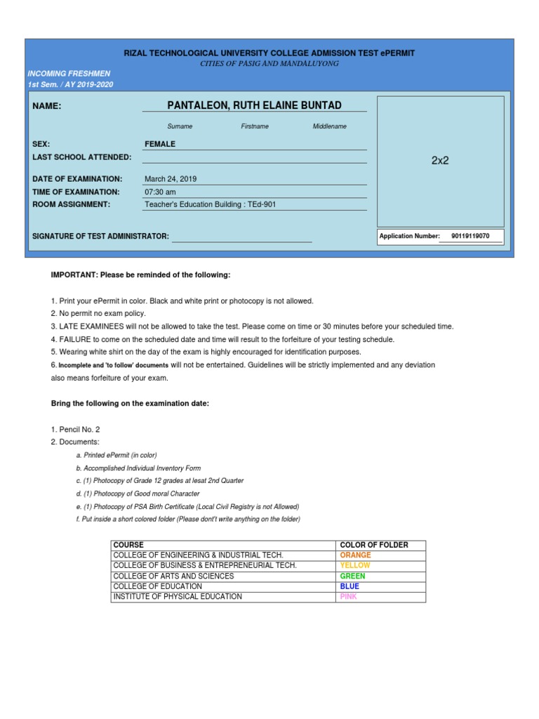RTU-CAT Epermit PDF | PDF | Test (Assessment) | Behavior Modification