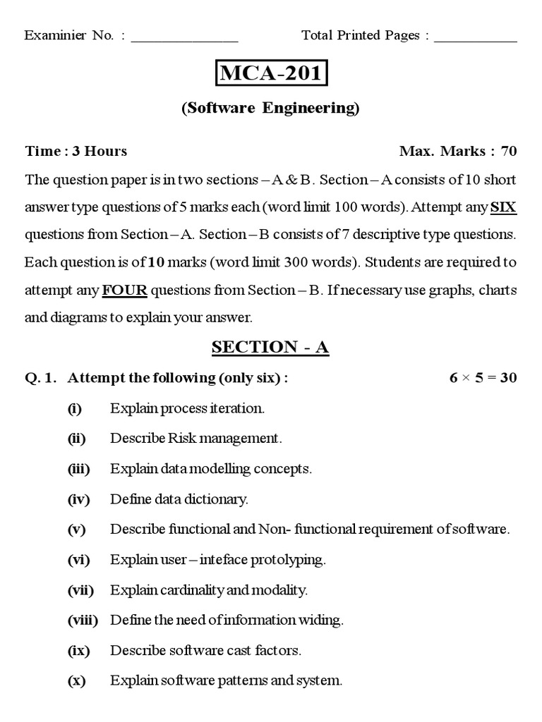 Time: 3 Hours Max. Marks: 70: (Software Engineering) | PDF