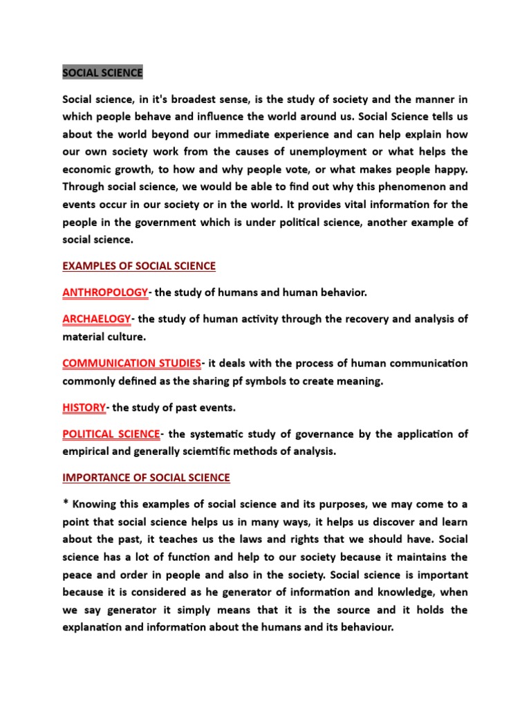 Examples of Social Science: Anthropology Archaelogy Communication ...