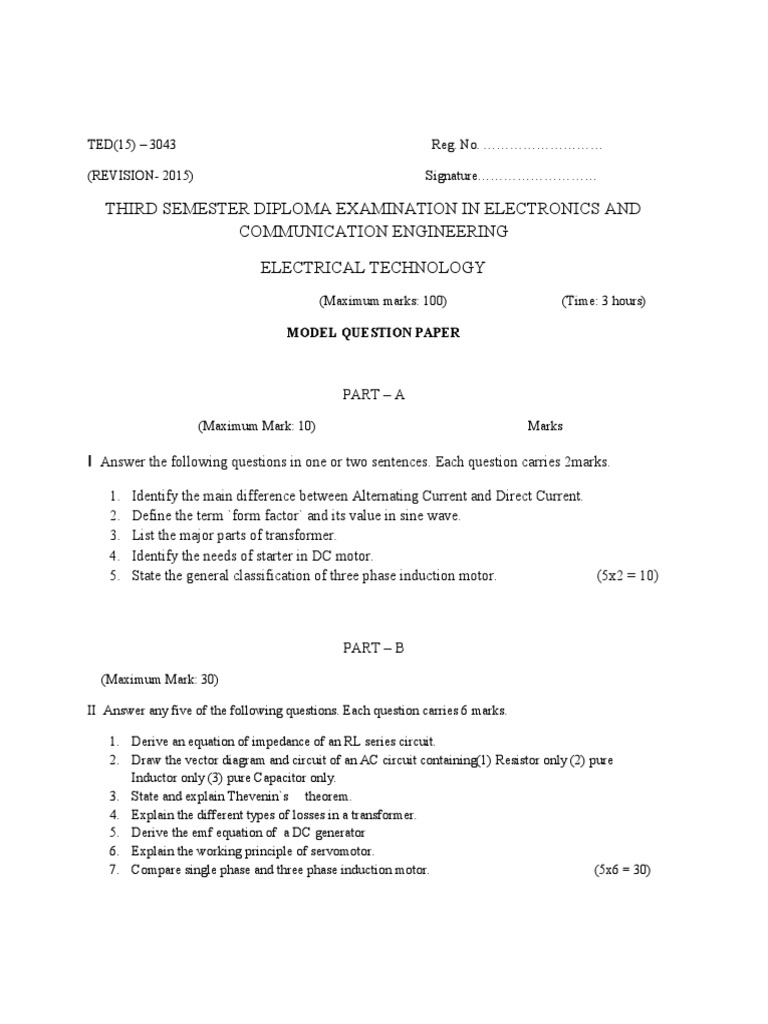 Third Semester Diploma Examination in Electronics and Communication ...