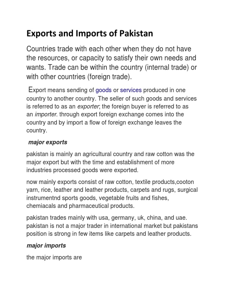 Pakistan's Trade: Exports and Imports Overview | PDF | Finance & Money ...