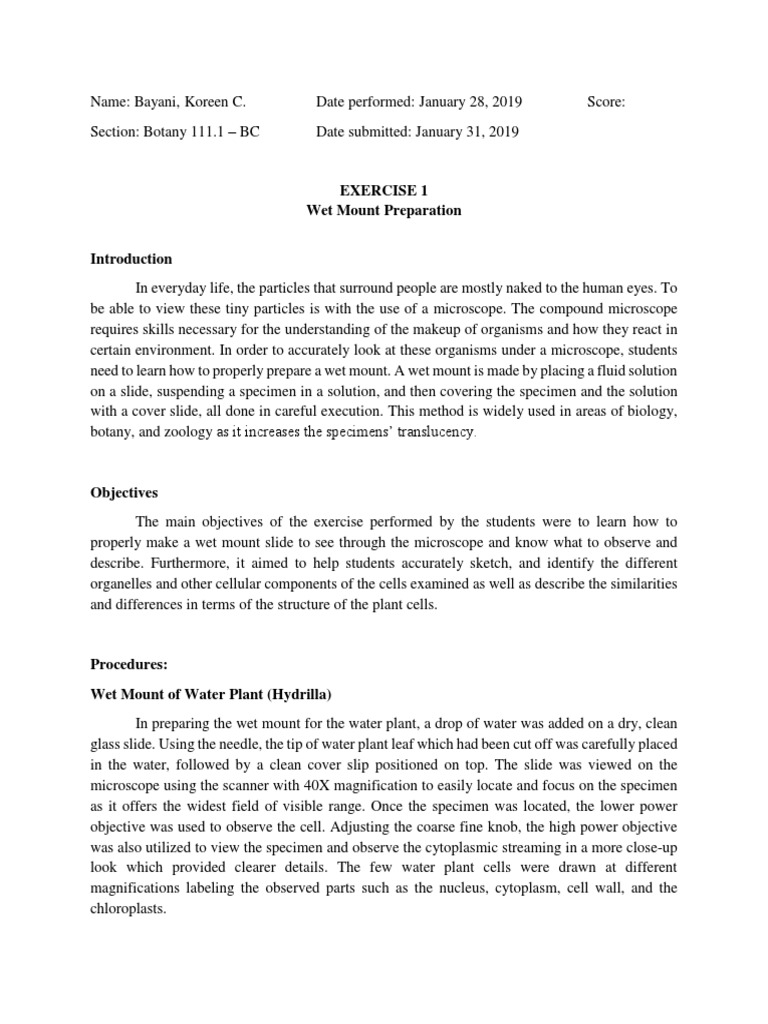 LAB REPORT 1 Wet Mount Preparation | PDF | Staining | Cell (Biology)