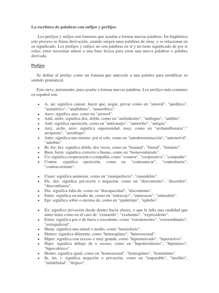 La Escritura de Palabras Con Sufijos y Prefijos | PDF