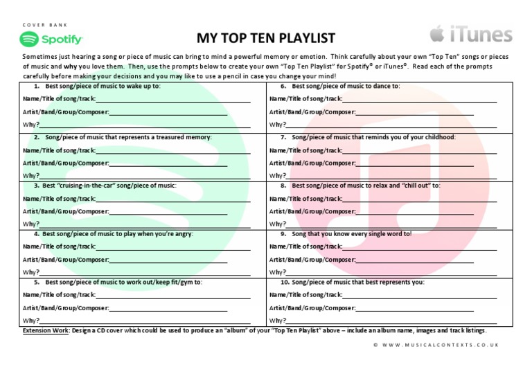 My Top Ten Playlist: Cover Bank | PDF | Music Media | Music Industry