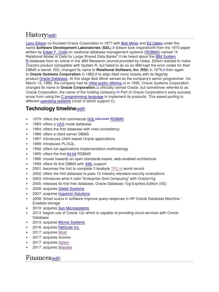 History: Technology Timeline | Download Free PDF | Oracle Corporation ...
