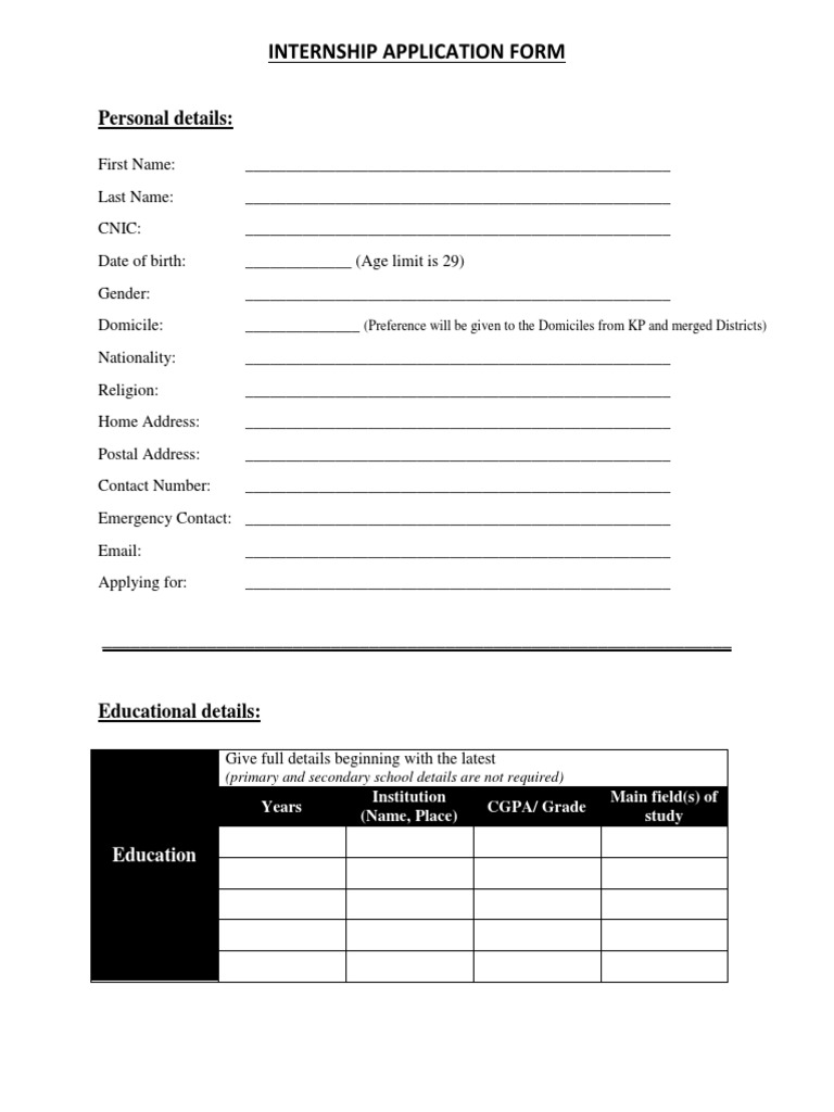 Internship Application Form: Personal Details | Download Free PDF ...