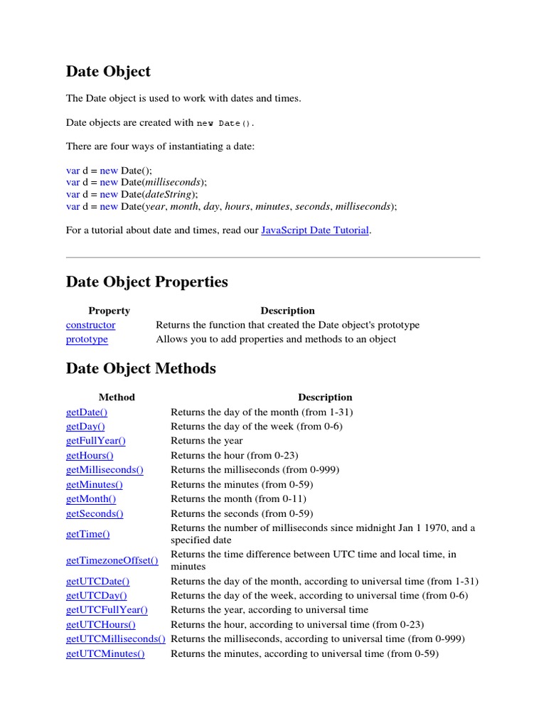 Date Object Methods | PDF | Software Development | Computer Programming