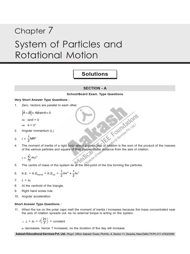 7 System of Particles and Rotational Motion: Solutions | Download Free PDF | Rotation Around A ...