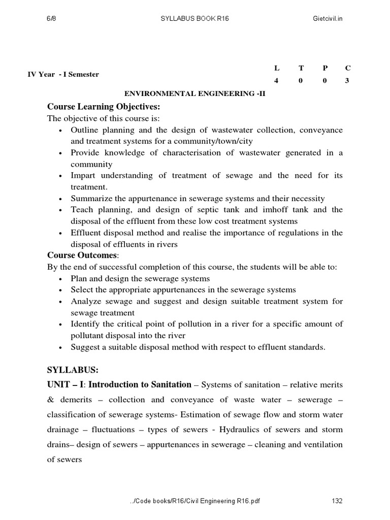 Civil Engineering R16 4-1 Syllabus Jntuk | PDF | Sewage Treatment | Finite Element Method