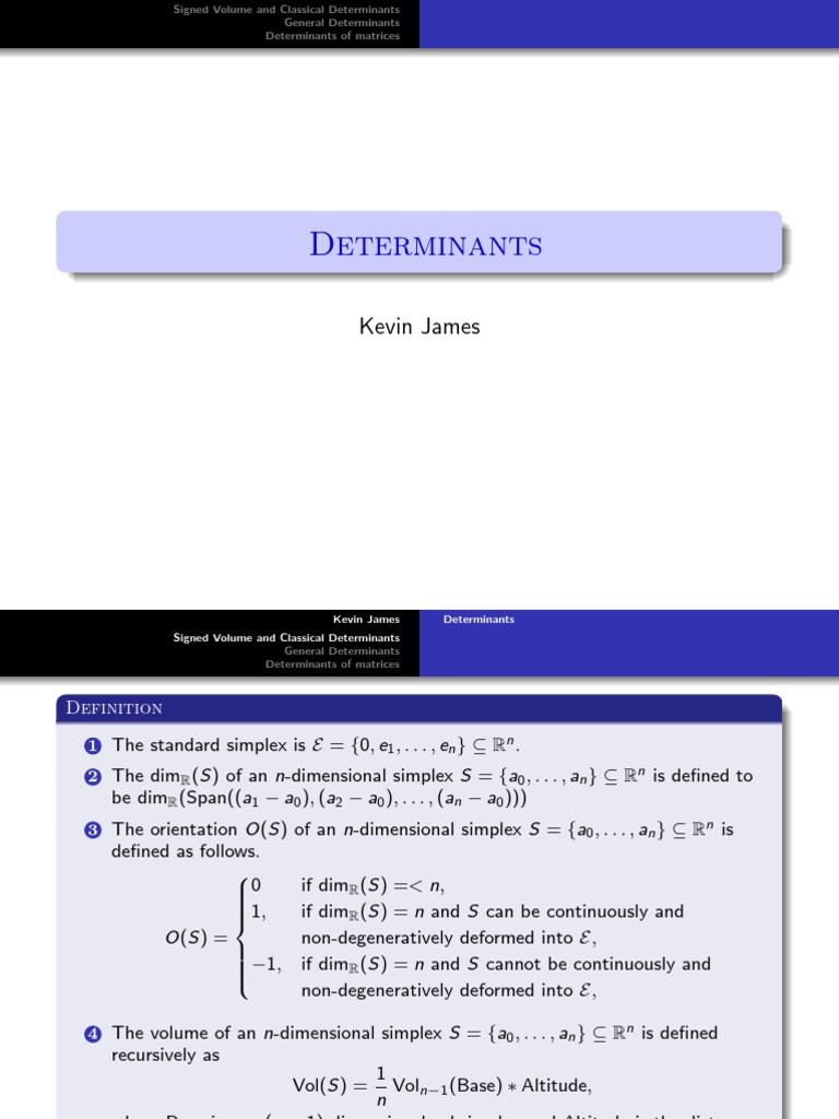 Determinants: Kevin James | PDF | Determinant | Mathematical Relations
