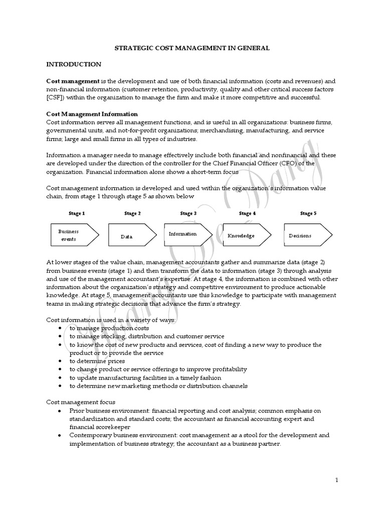 Cost Management Handout Part 1 | PDF | Cost Accounting | Strategic ...